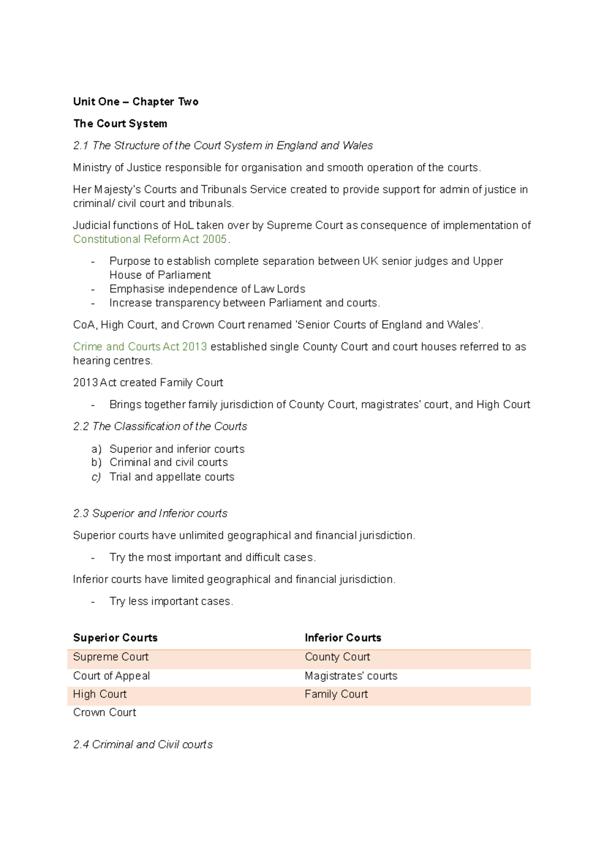 The Court System in England and Wales: Structure Classification and ...