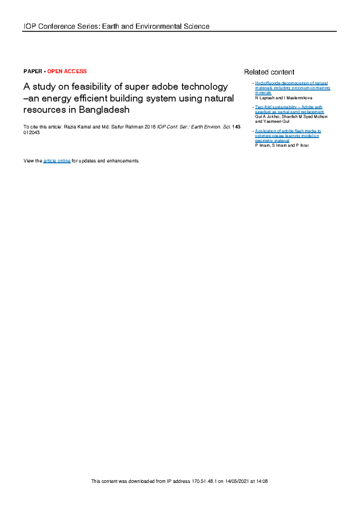 Kamal 2018 IOP Conf. Ser. Earth Environ - IOP Conference Series: Earth ...