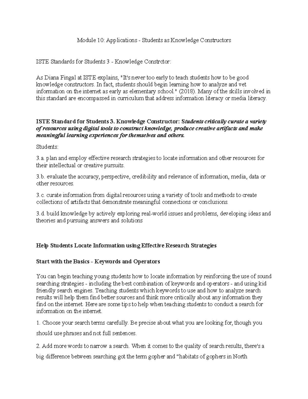 Module 10 Applications - Students as Knowledge Constructors - Module 10 ...