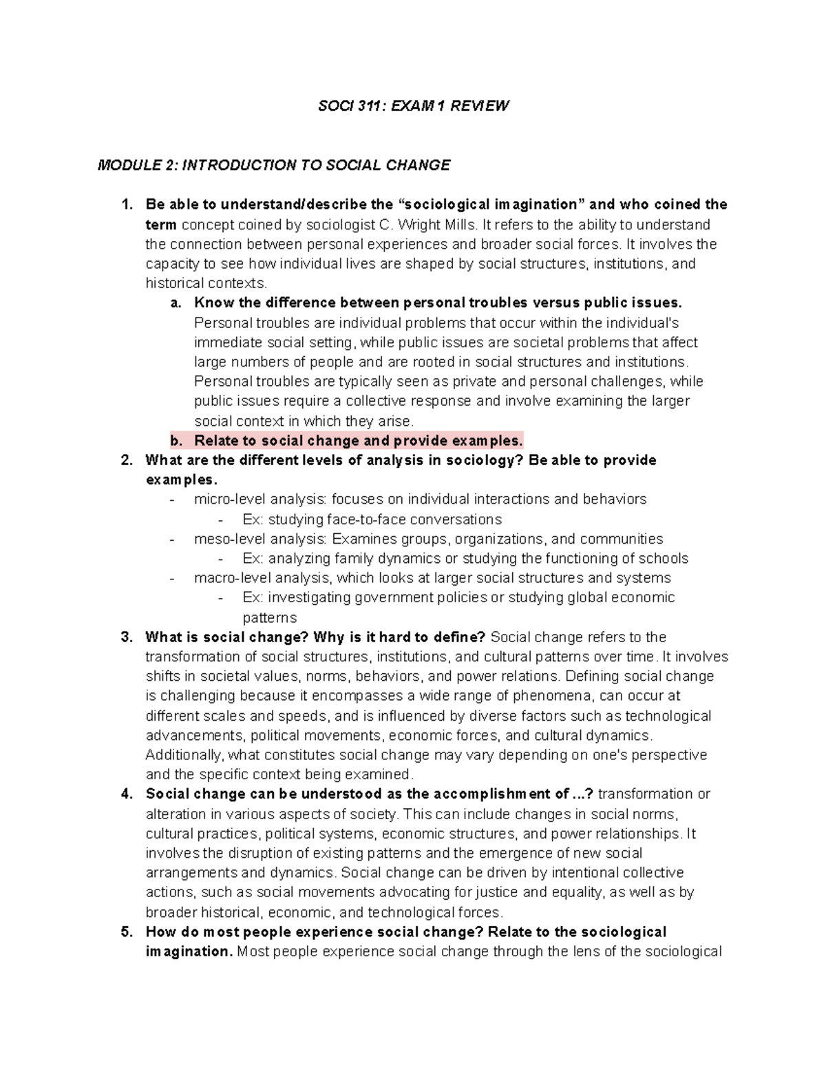 SOCI 311 EXAM 1 Review Questions Responses - SOCI 311: EXAM 1 REVIEW ...