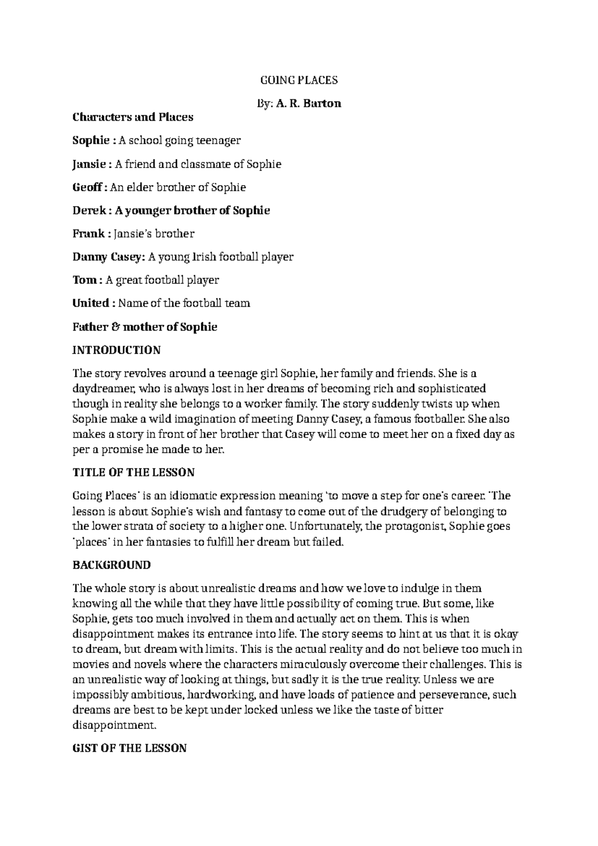 Going Places - Detailed view of chapter - GOING PLACES By: A. R. Barton ...