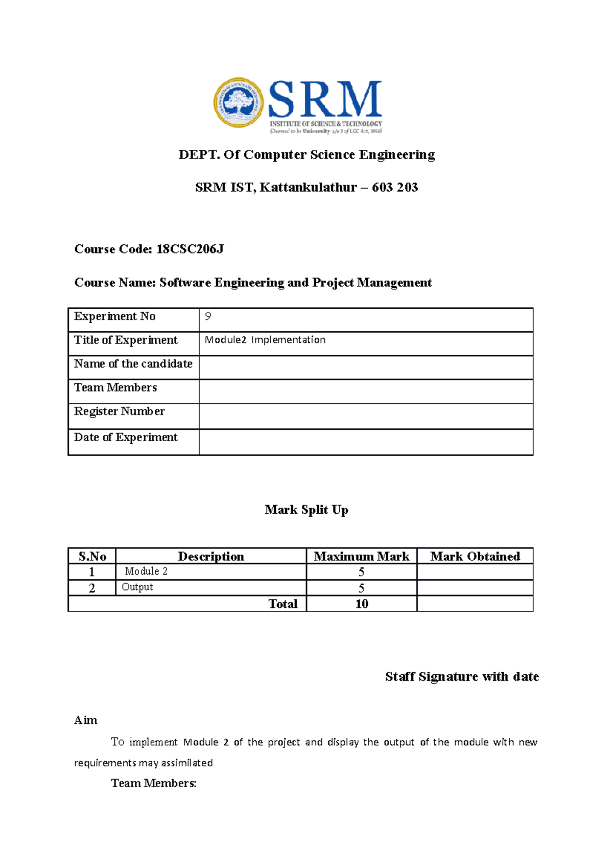 9.SEMP Module Desc Exp9 - DEPT. Of Computer Science Engineering SRM IST ...
