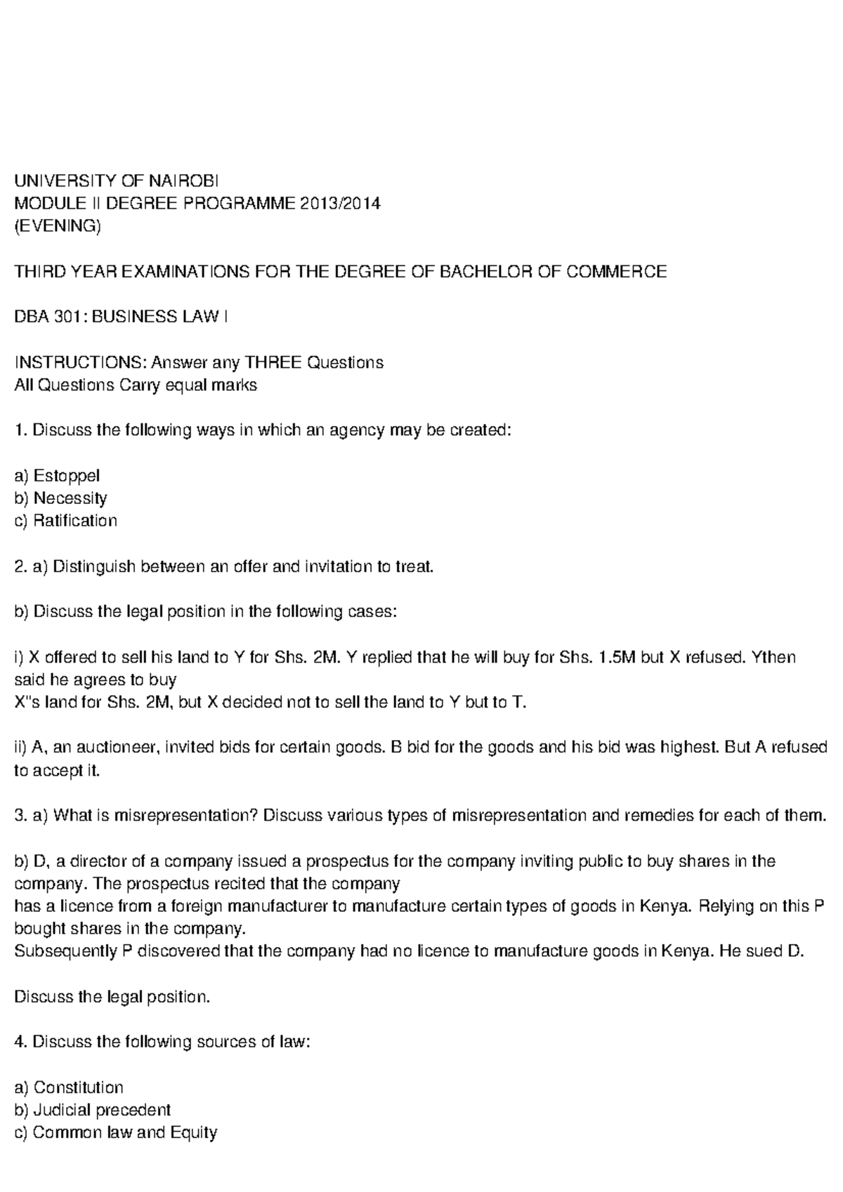Dba-301-Business-Law-I - UNIVERSITY OF NAIROBI MODULE II DEGREE ...