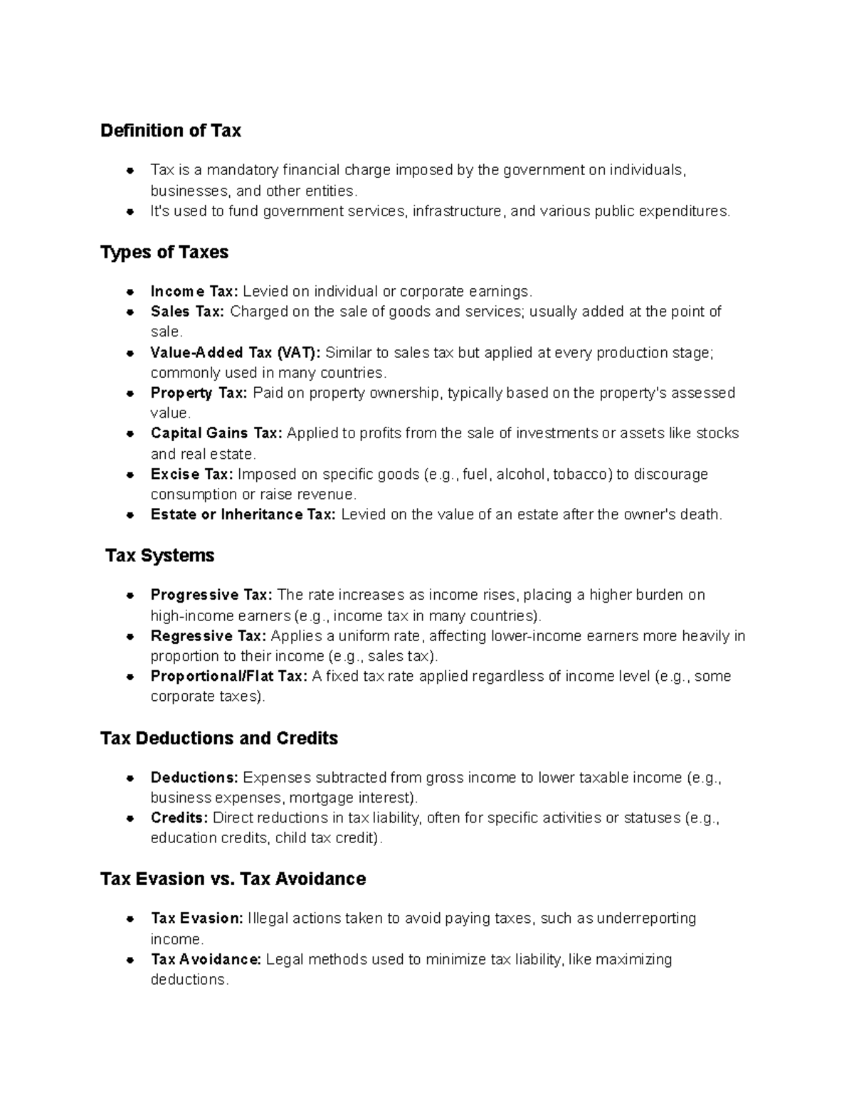 Tax lecture notes - Definition of Tax Tax is a mandatory financial ...