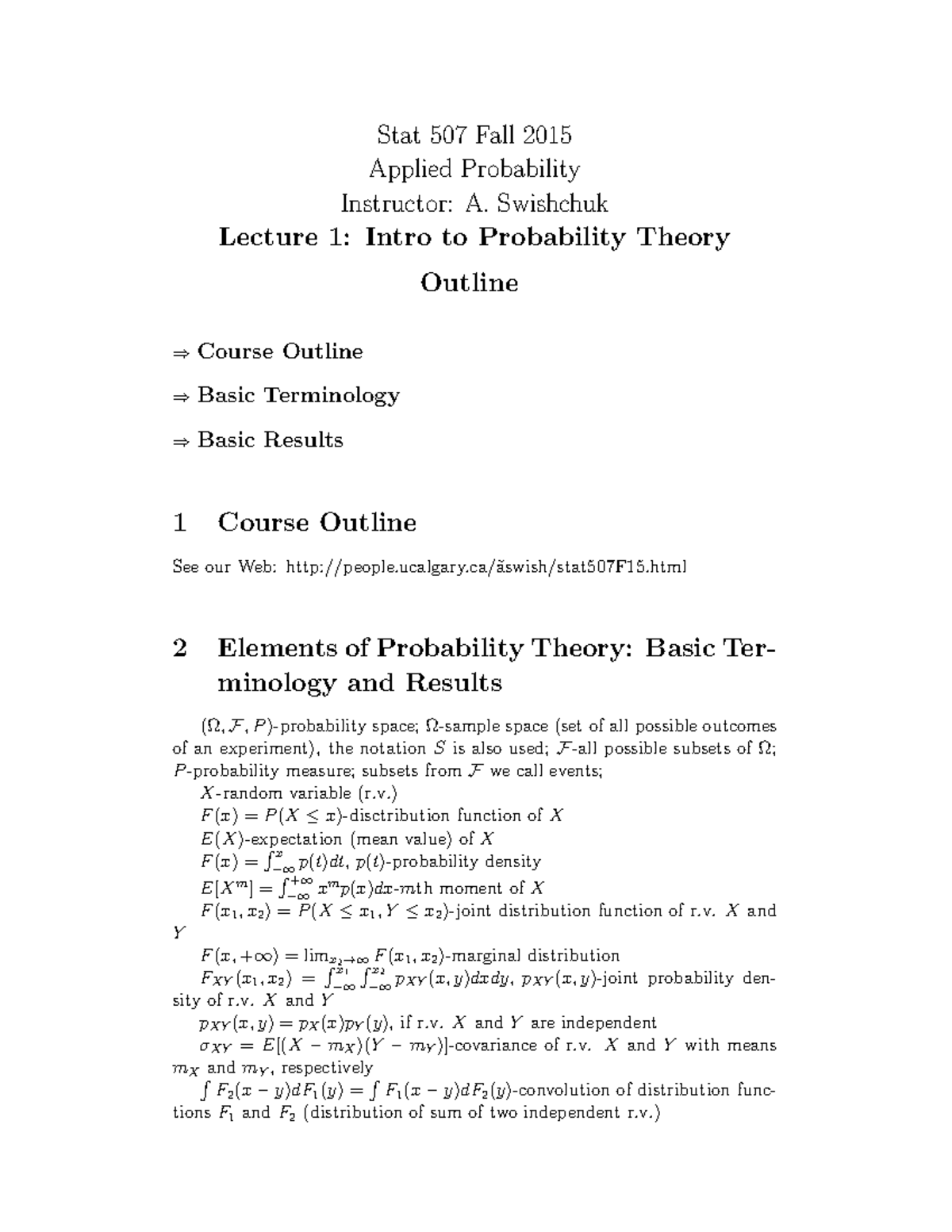 Introduction To Stochastic Processes Lecture Notes Stat507 1 5 7747