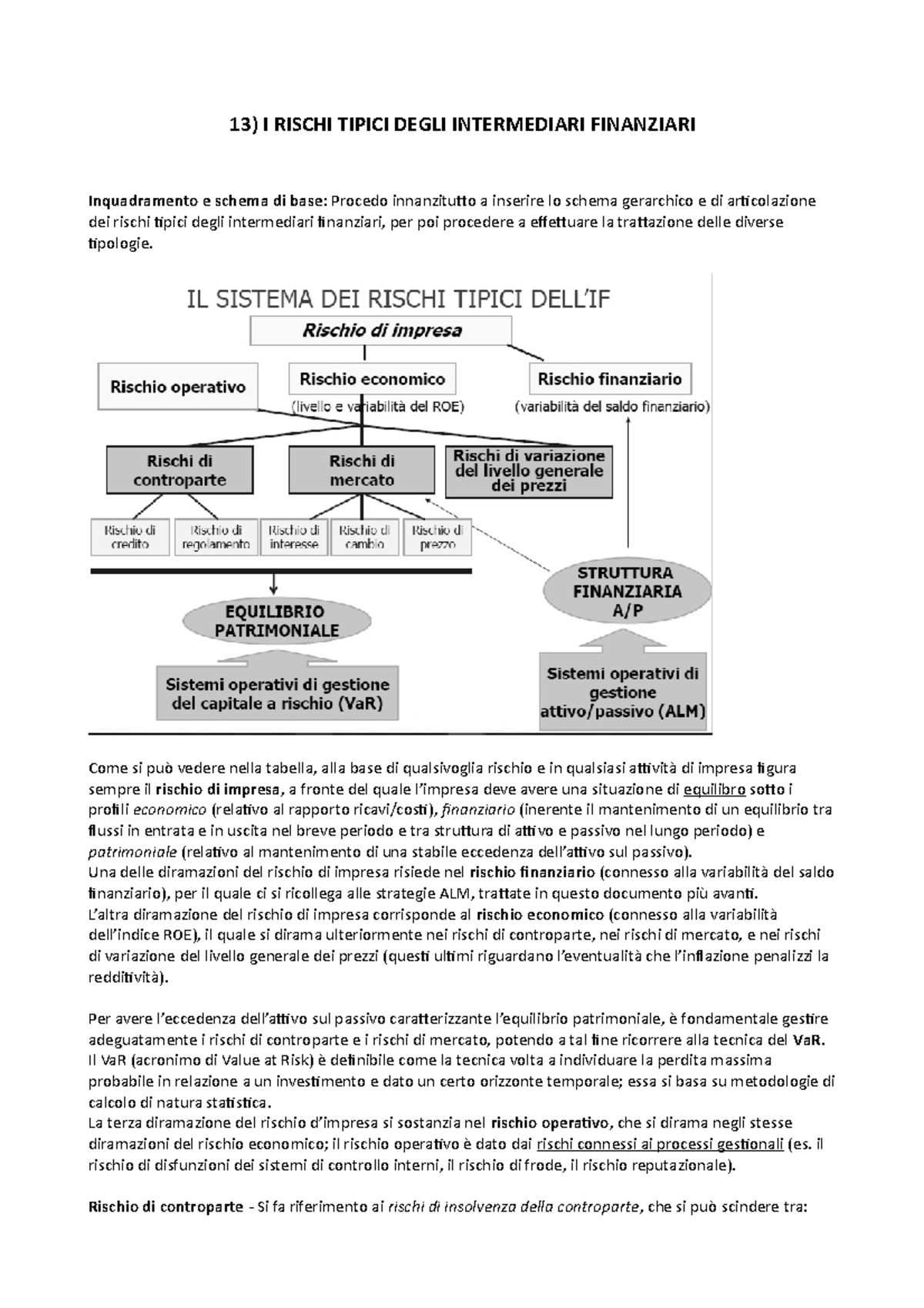 13) I rischi tipici degli intermediari finanziari - 13) I RISCHI TIPICI DEGLI INTERMEDIARI - Studocu