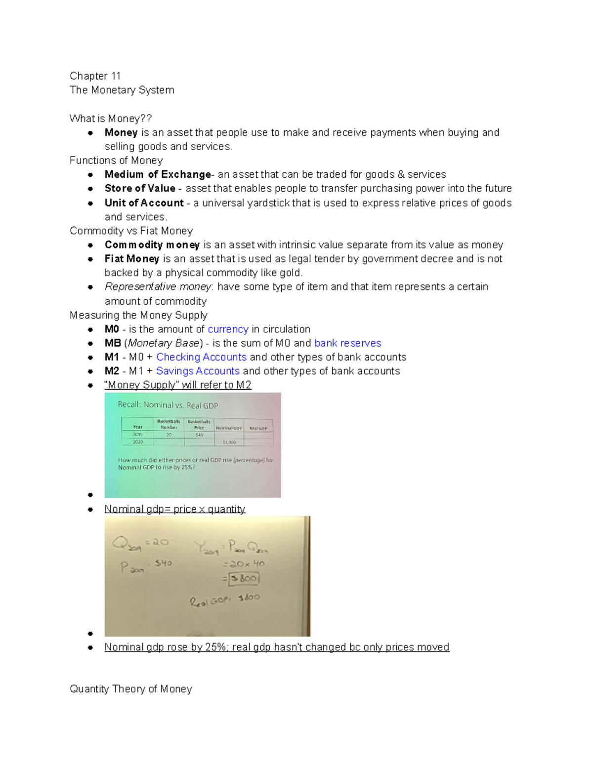Econ Notes Chapter 11 - Chapter 11 The Monetary System What is Money ...