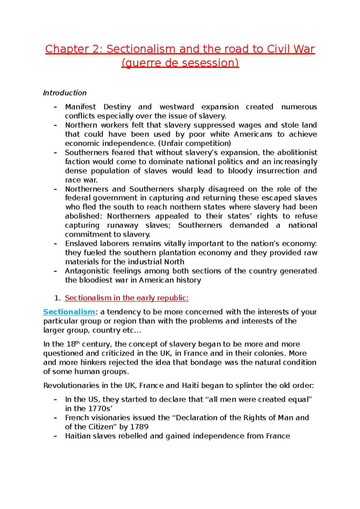 Civilisation américaine - Chapter 2: Sectionalism and the road to Civil ...