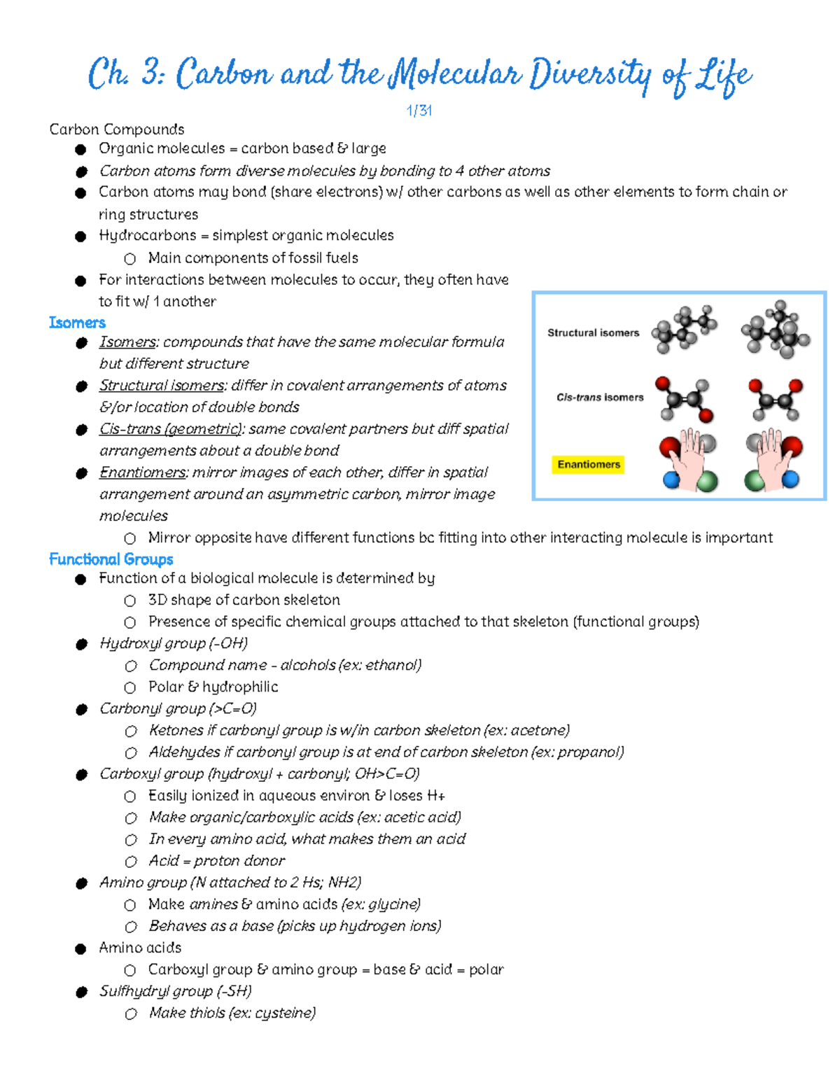 Ch. 3: Carbon and the Molecular Diversity of Life - Ch. 3: Carbon and ...