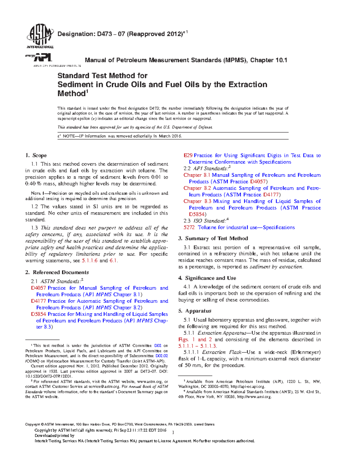 ASTM D473 - astm d473 - Designation: D473 − 07 (Reapproved 2012) ́ 1 Manual of Petroleum ...