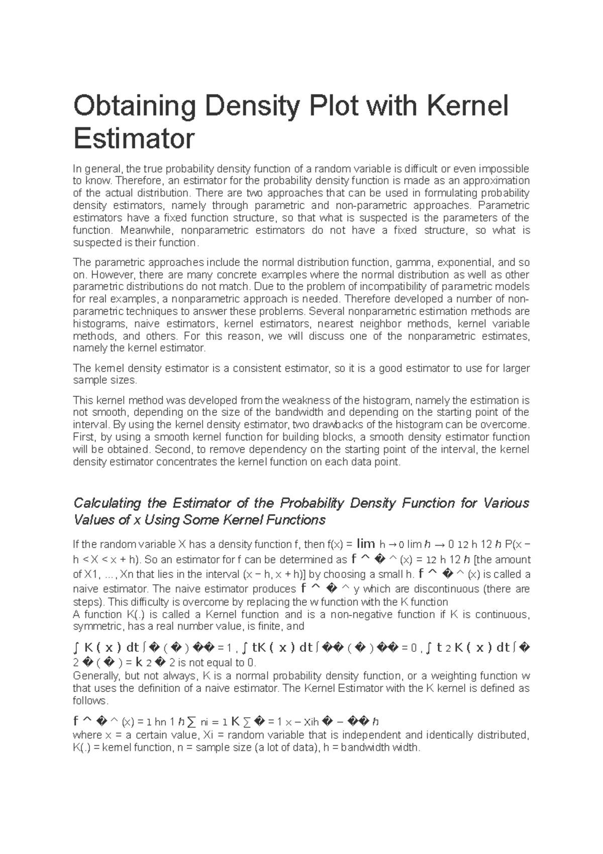 Obtaining Density Plot With Kernel Estimator Obtaining Density Plot With Kernel Estimator In
