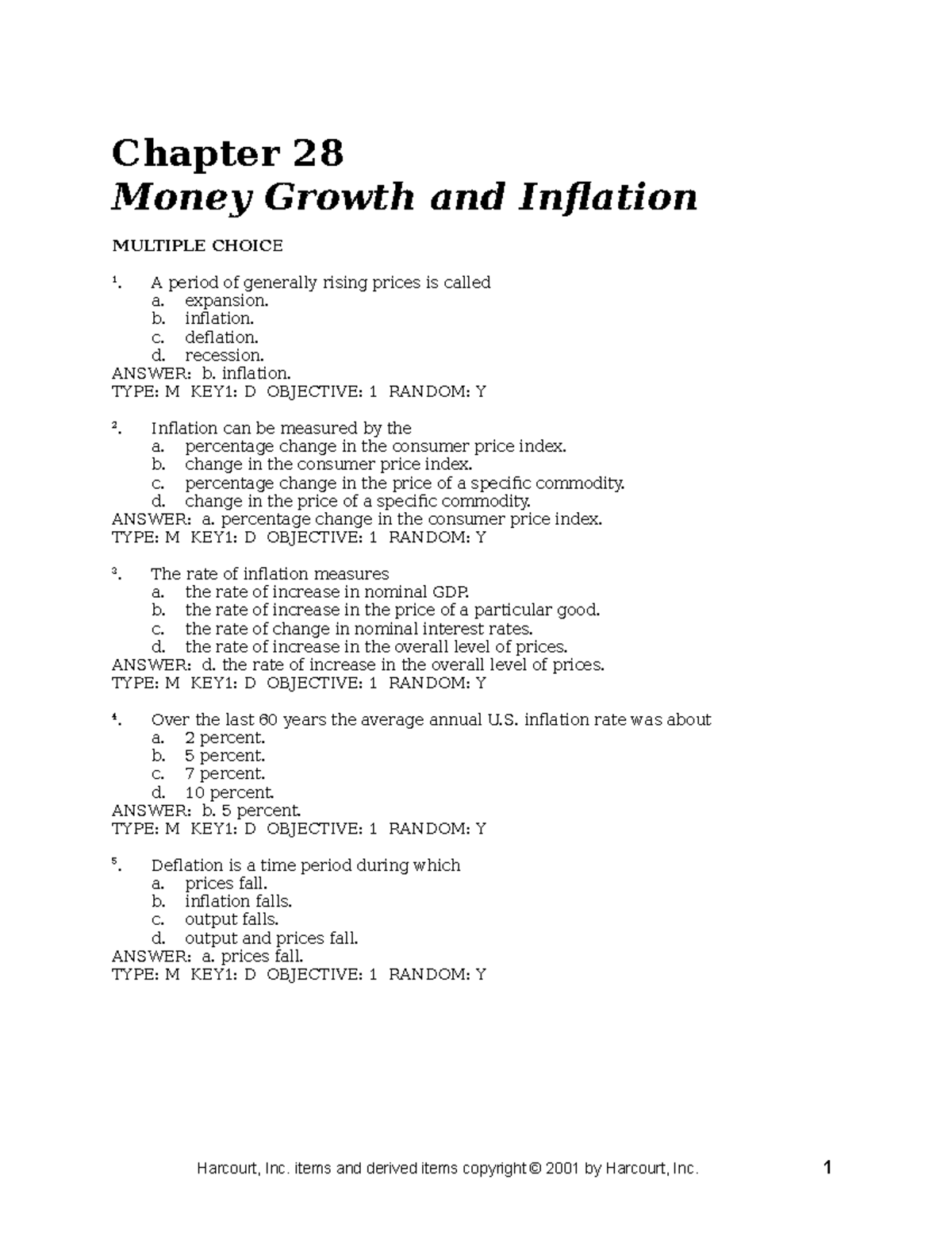 Chap28 - test bank practice for final test - Chapter 28 Money Growth ...