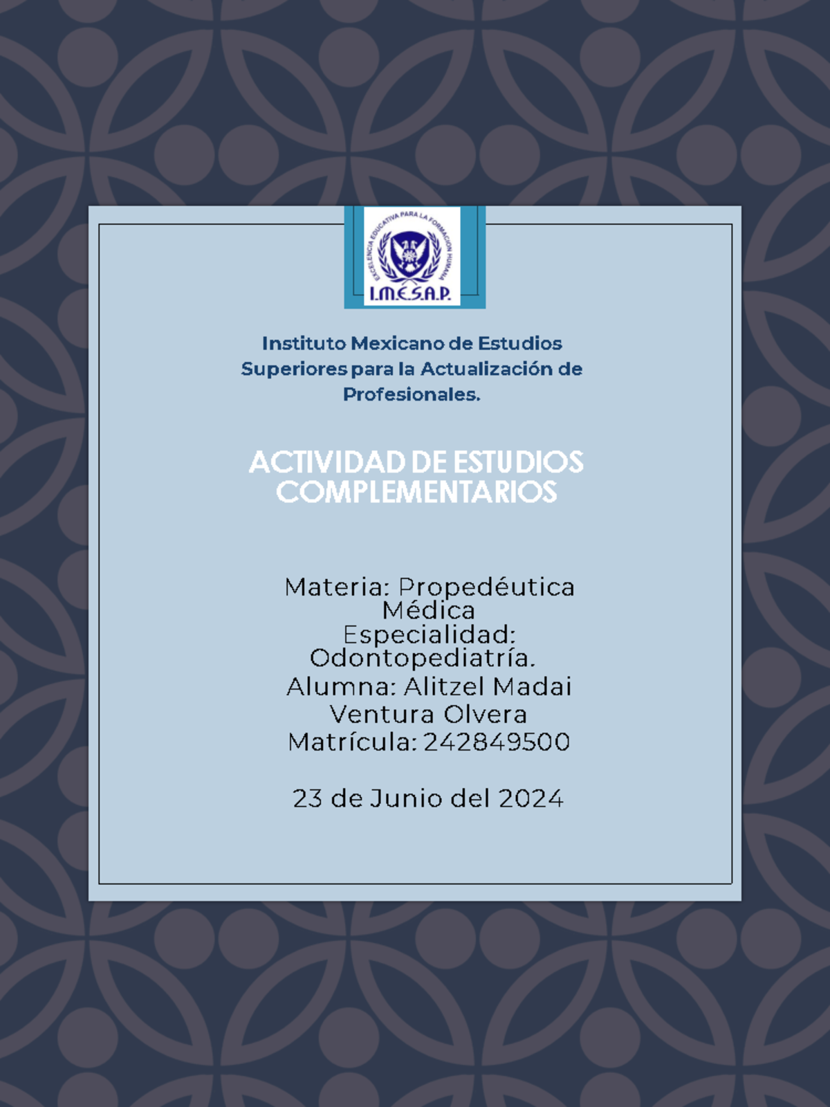 Estudios complementarios - ACTIVIDAD DE ESTUDIOS COMPLEMENTARIOS ...