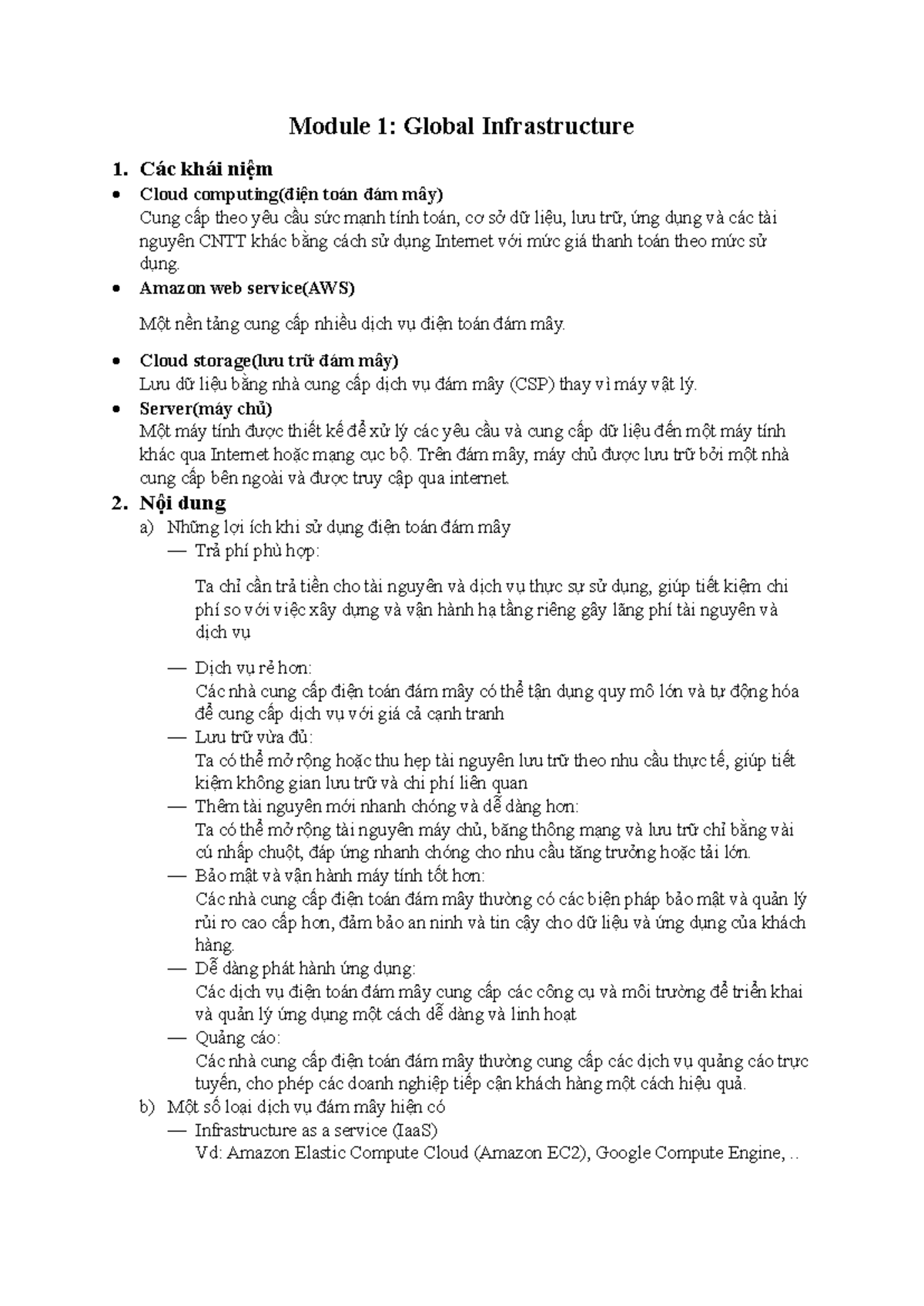 module 1 2 3 ans - Module 1: Global Infrastructure 1. Các khái niệm Cloud computing(điện toán ...