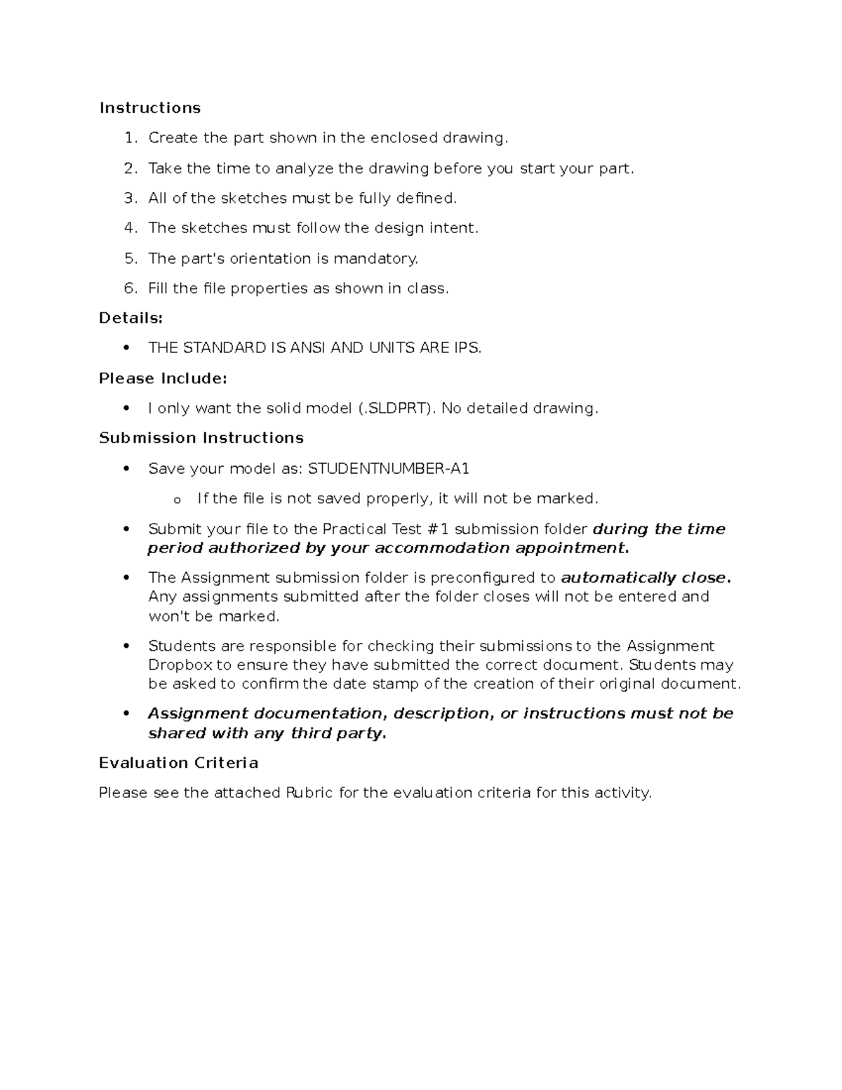 Instructions PT-1 - welding - Instructions 1. Create the part shown in ...