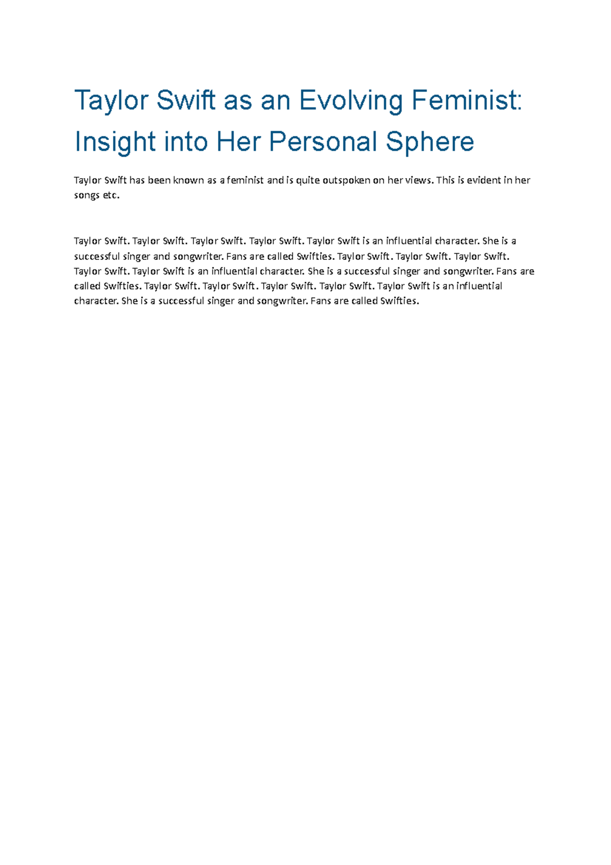 Taylor Swift as an Evolving Feminist - Taylor Swift as an Evolving ...