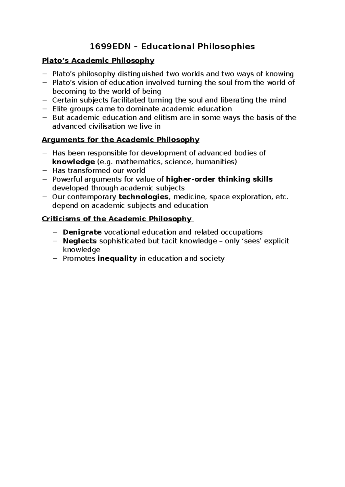 Educational Philosophies of Education - 1699EDN – Educational ...