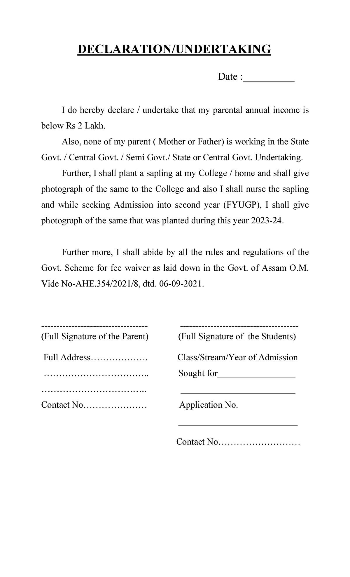 FORM Declaration - ( Undertaking) - DECLARATION/UNDERTAKING Date ...