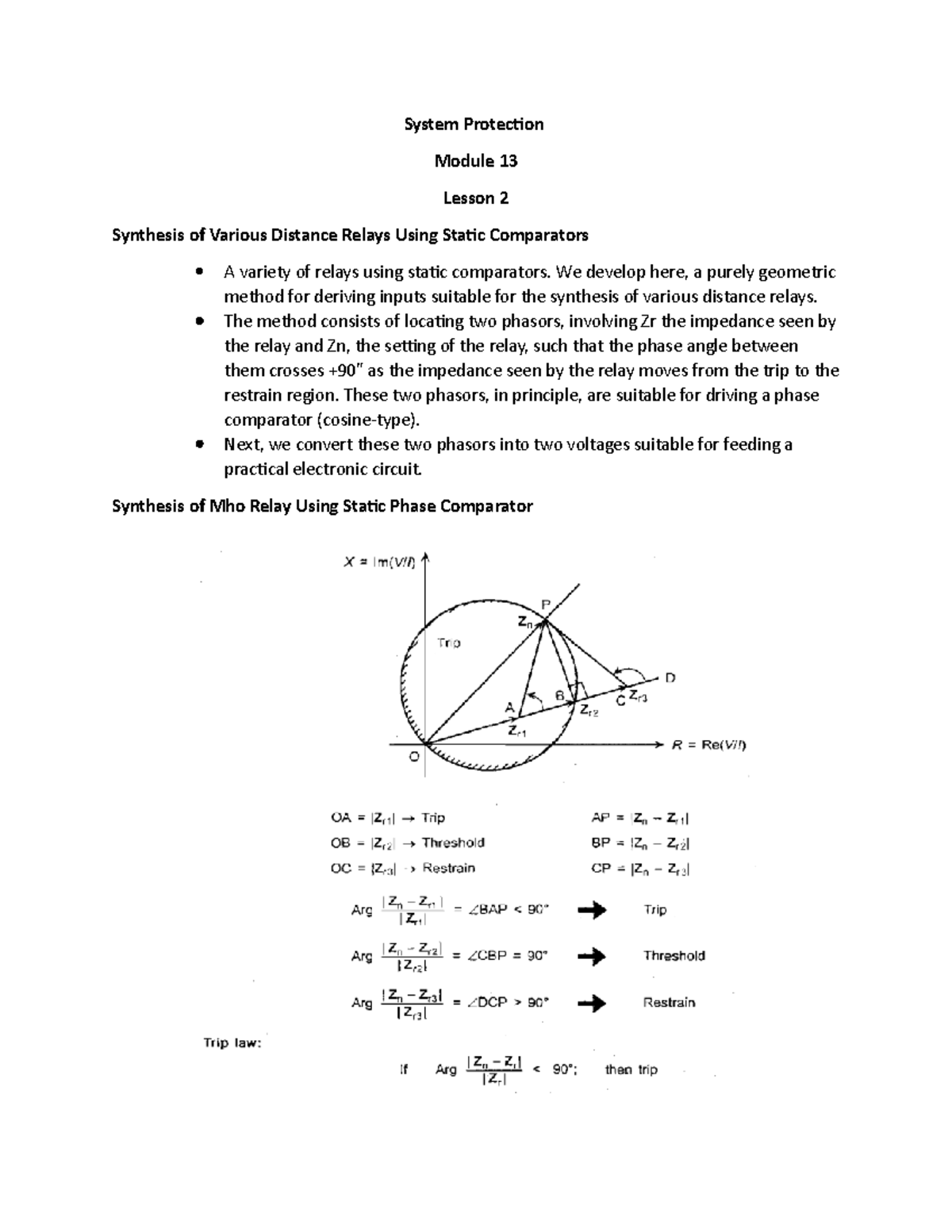 Static Comparaors Lesson 2 - System Protection Module 13 Lesson 2 ...