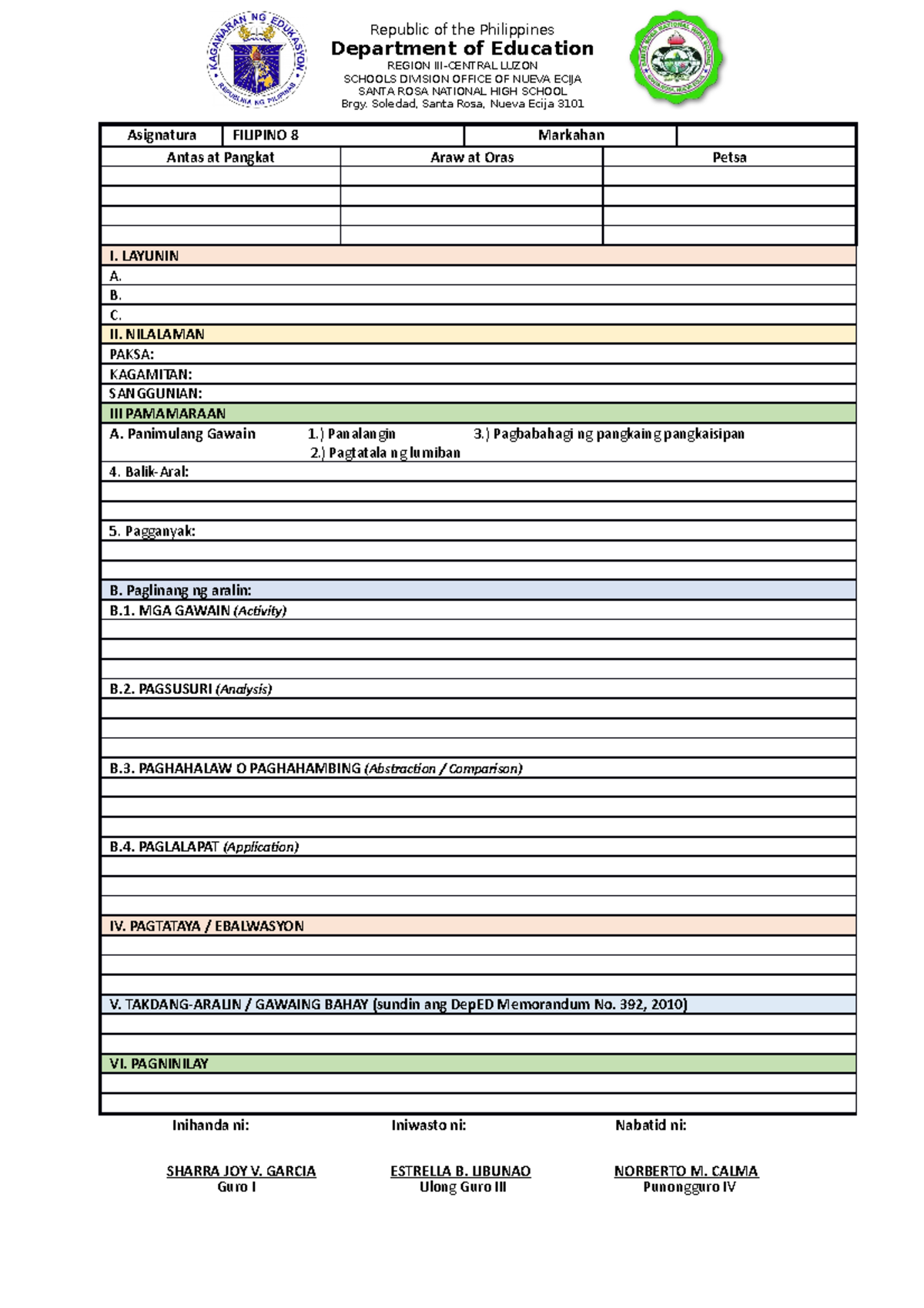 Format OF Lesson Exemplar IN ESP - Republic of the Philippines ...