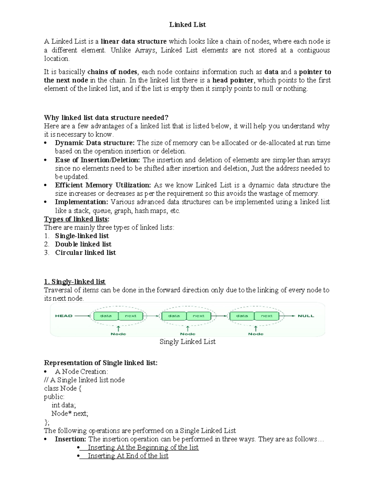 ADS UNIT-1 - material - Linked List A Linked List is a linear data ...