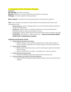 Microbiology 1 - Lecture notes - Microbiology Microbe: An organism or ...