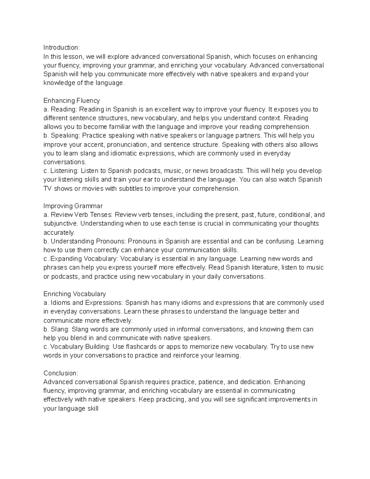 Advanced Conversational Spanish - Advanced conversational Spanish will ...