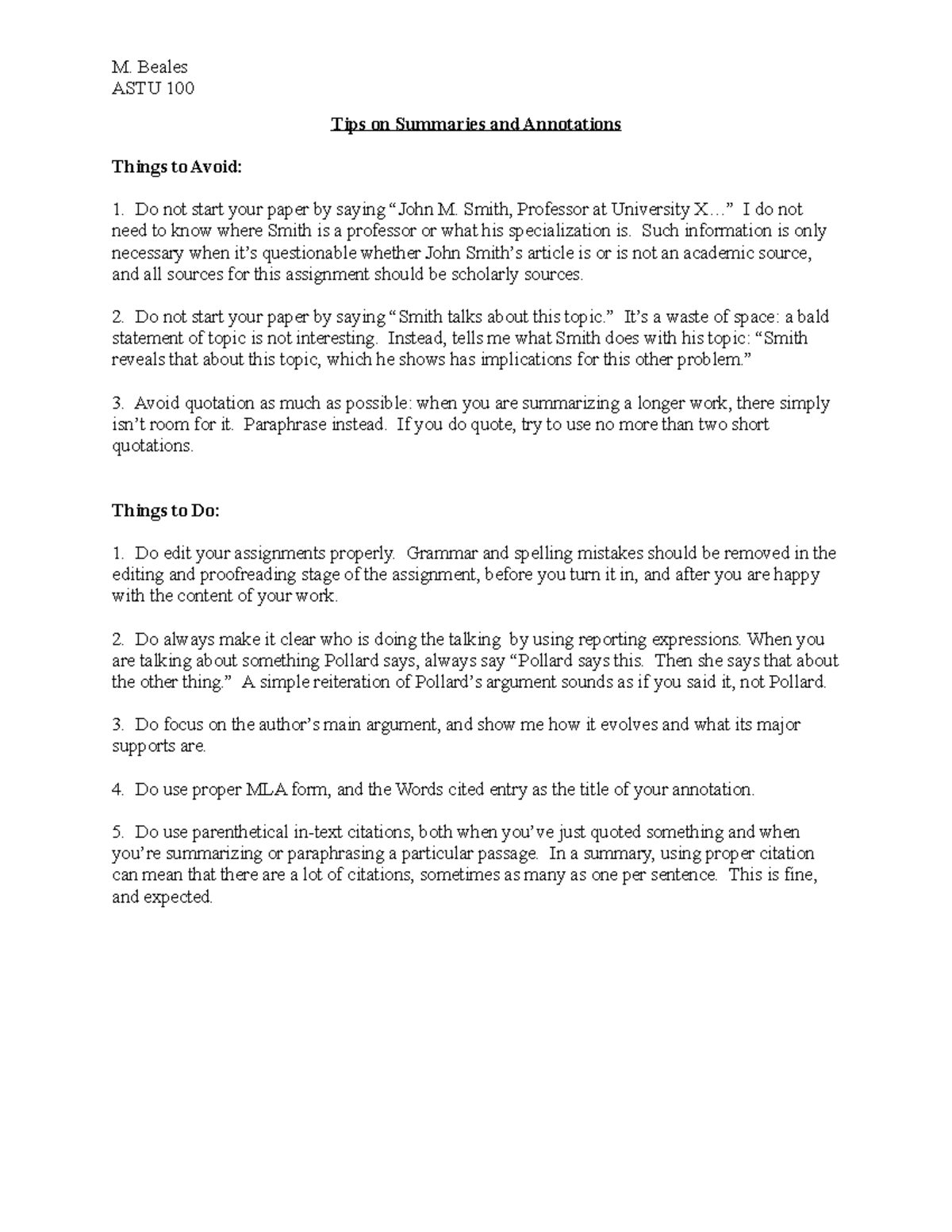 Summary Tips - Assignment tips. - M. Beales ASTU 100 Tips on Summaries ...