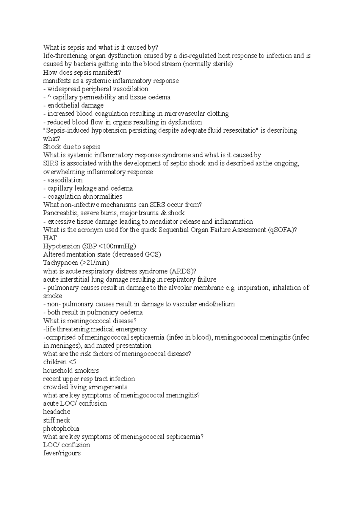 5 questions/notes/ study guide - What is sepsis and what is it caused ...