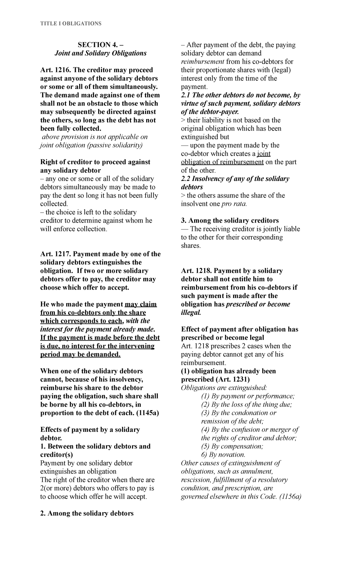 Section 4. – Joint and Solidary Obligations - TITLE I OBLIGATIONS ...