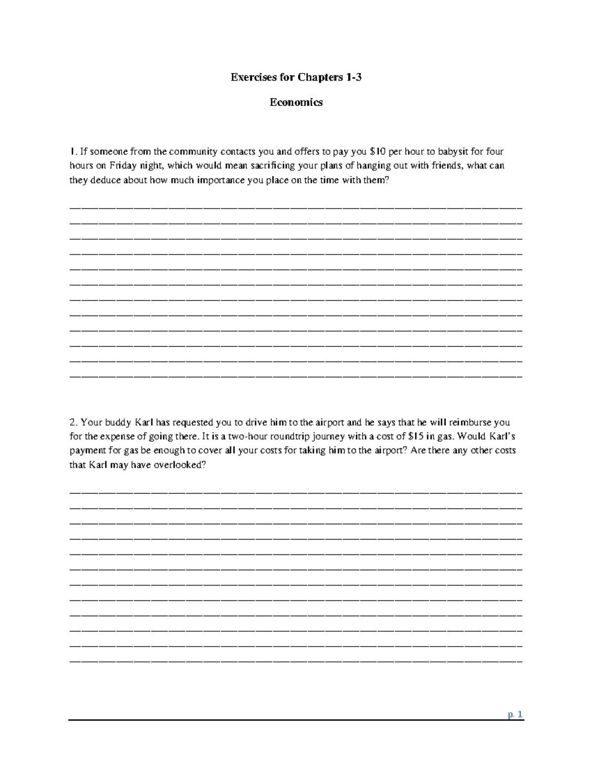 Economics chapter 1-3 exercices - Exercises for Chapters 1- Economics ...