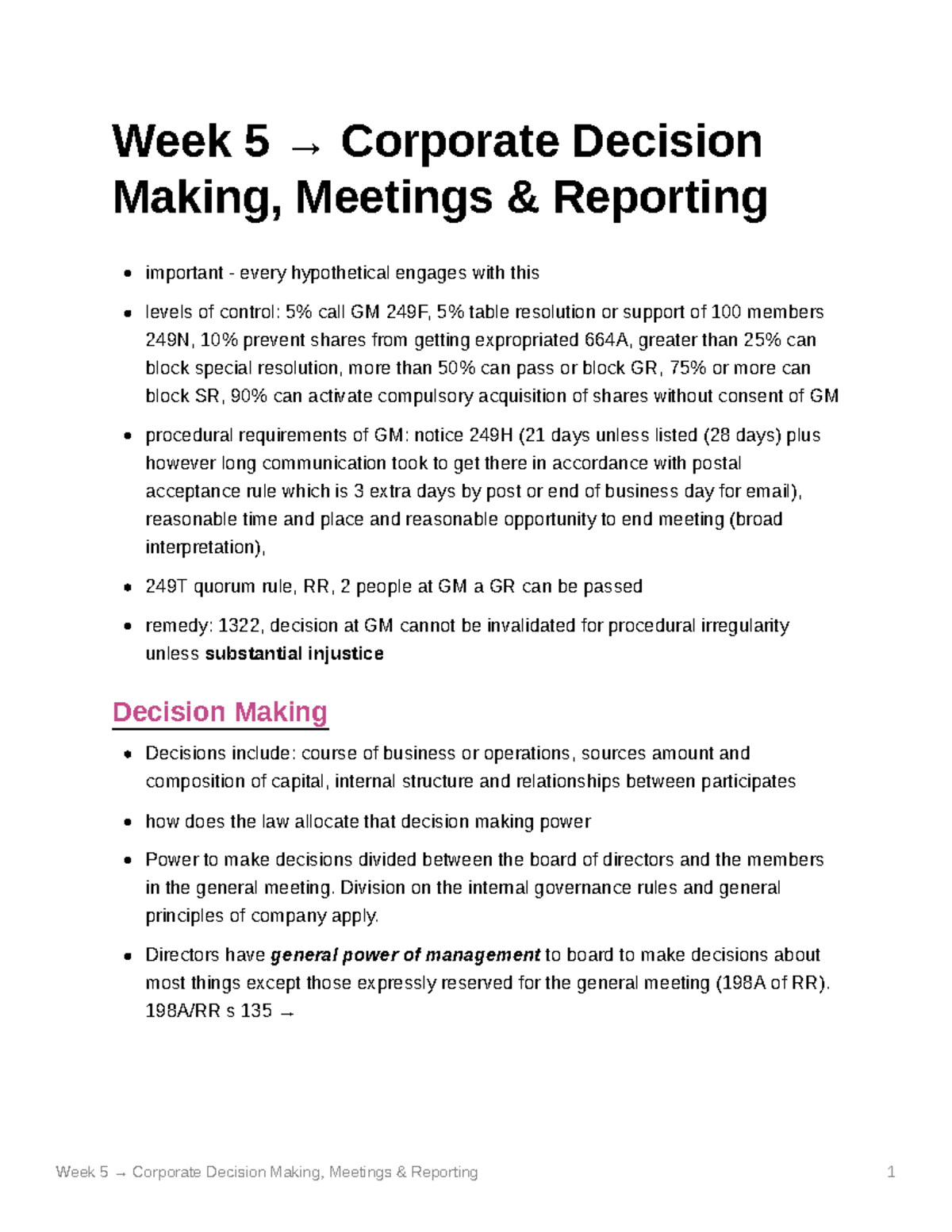 Week 5 Corporate Decision Making Meetings Reporting - Week 5 → ...