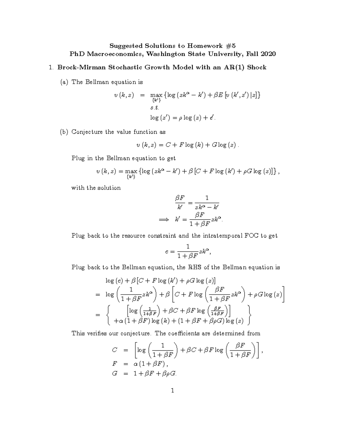 Homework 5 Solutions - Suggested Solutions to Homework # PhD ...
