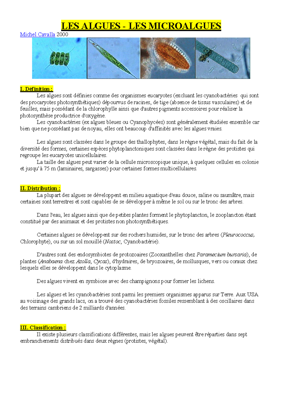 Algues operon - ssdddd - LES ALGUES - LES MICROALGUES Michel Cavalla ...