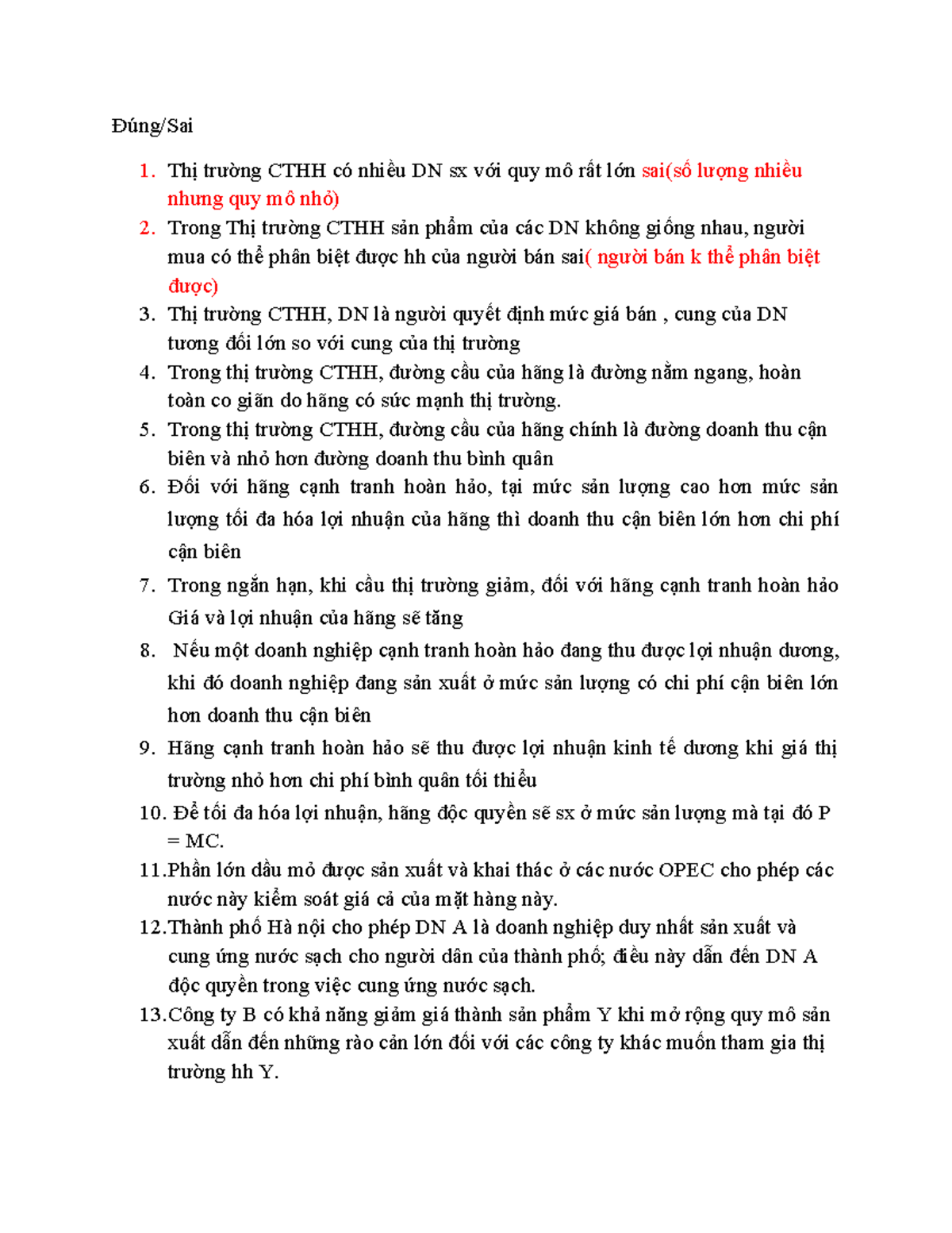 Bai tap c6 - tìm hiểu - Đúng/Sai 1. Thị trường CTHH có nhiều DN sx với ...