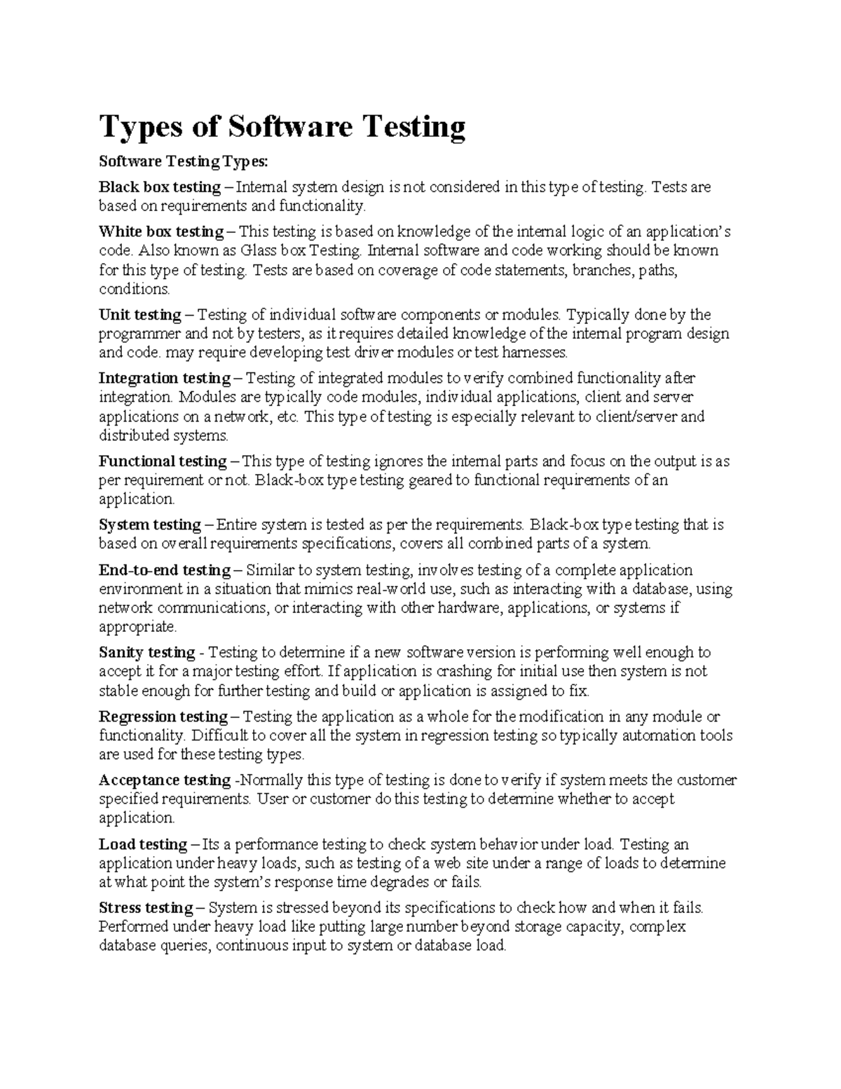 Types of software Testing - Types of Software Testing Software Testing ...