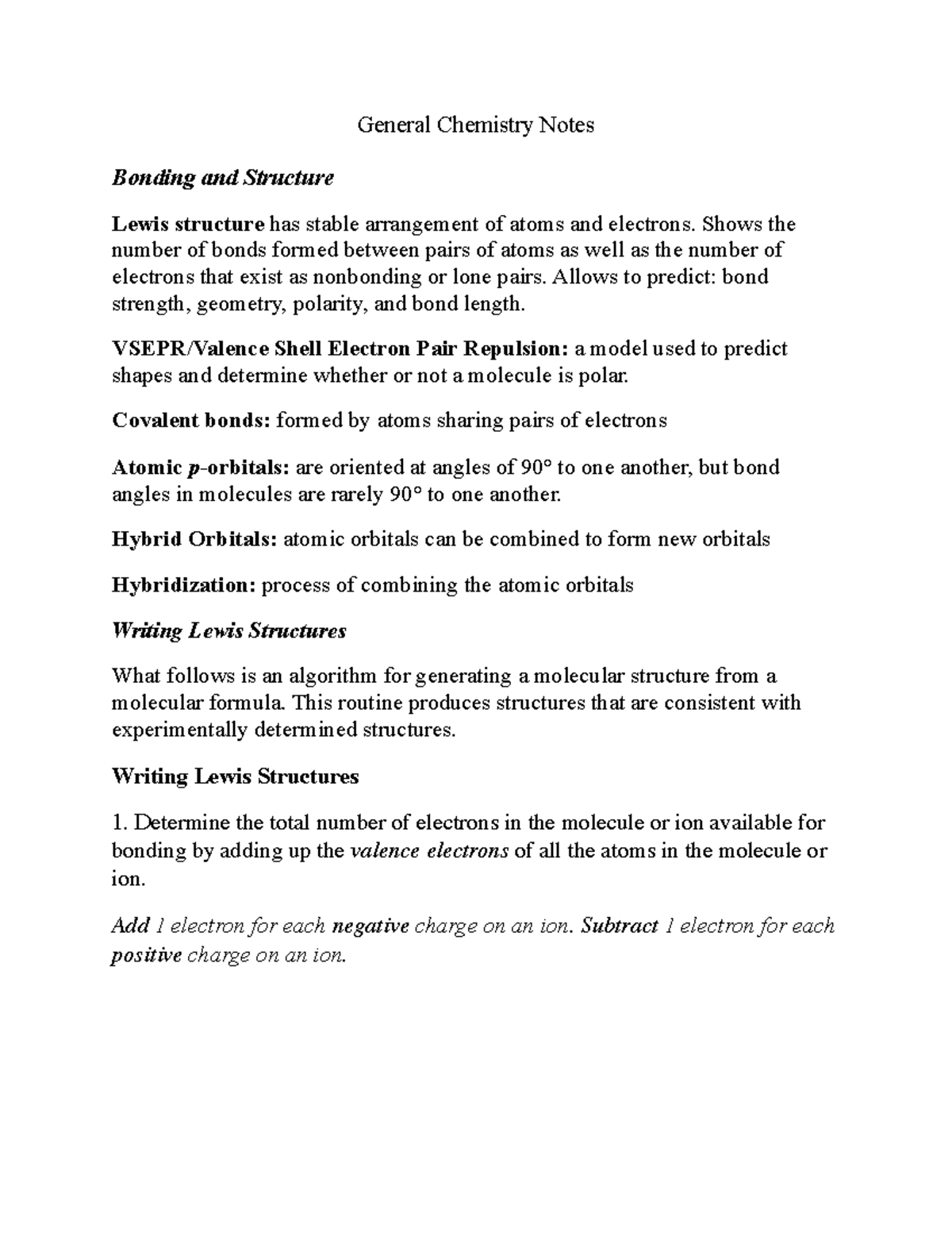 General Chemistry II Notes - General Chemistry Notes Bonding and ...