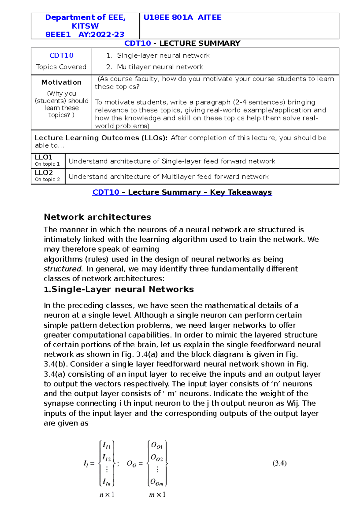 Aitee CDT10 8EEE1 ARS 2022-23 - KITSW 8EEE1 AY:2022- CDT10 - LECTURE SUMMARY CDT Topics Covered ...