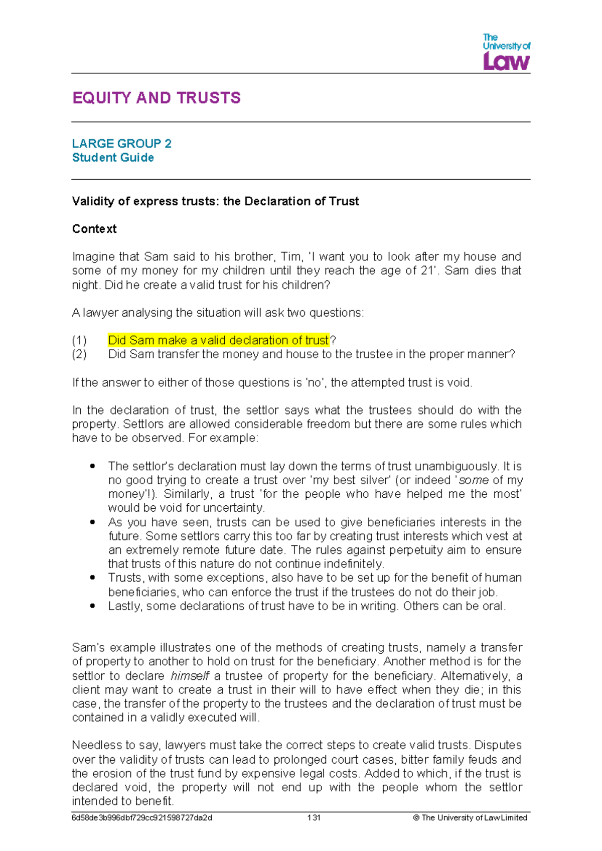 2324 eqtr lg02 ce01 student guide - EQUITY AND TRUSTS LARGE GROUP 2 Student Guide Validity of ...