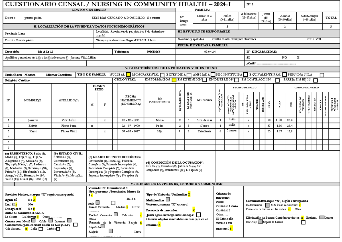 Encuesta Censal 1 - Censo - CUESTIONARIO CENSAL / NURSING IN COMMUNITY ...
