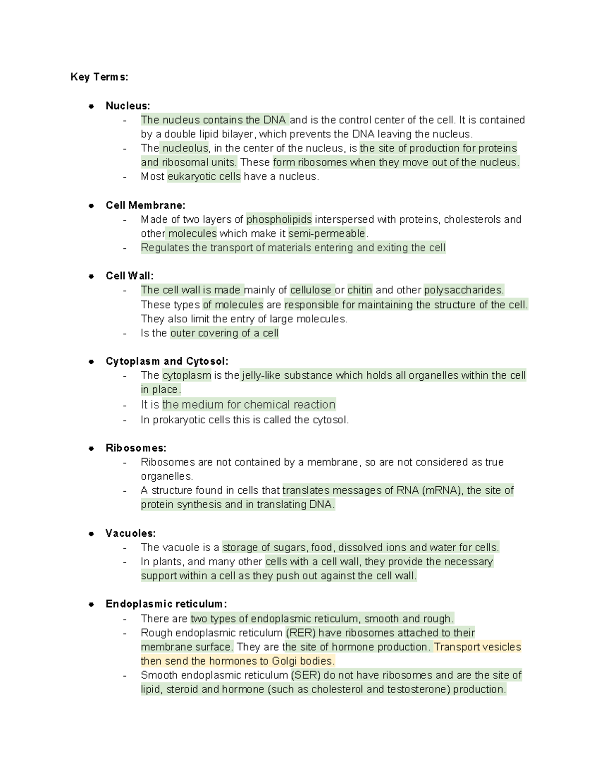 BIO CELL Key Terms - HSC biology notes - Key Terms: Nucleus: - The ...
