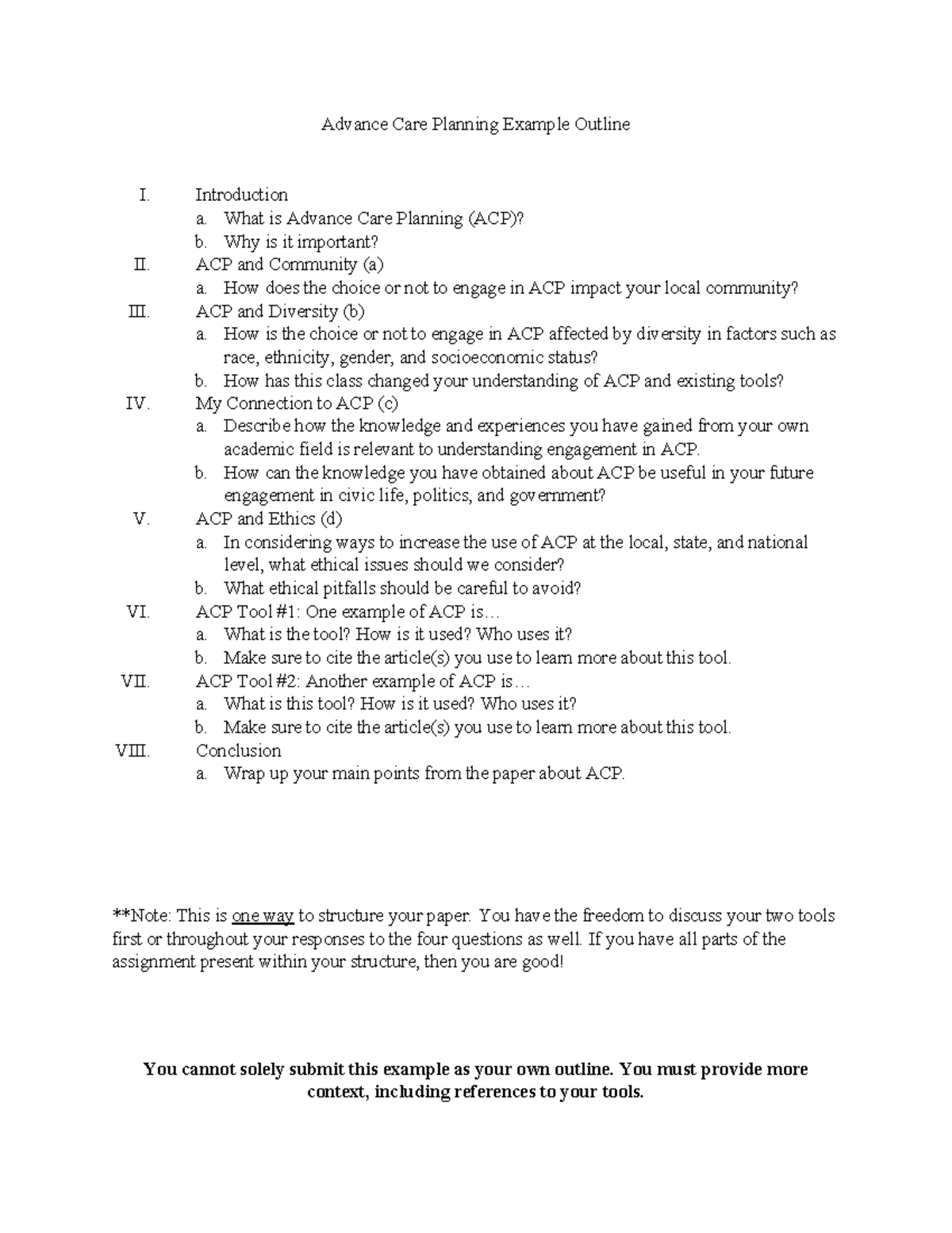 ACP Example Outline-1 - Advance Care Planning Example Outline I ...