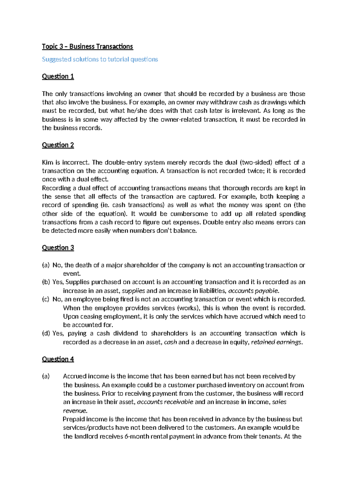 Topic 3 Solutions to Tutorial Exercises - Topic 3 – Business ...