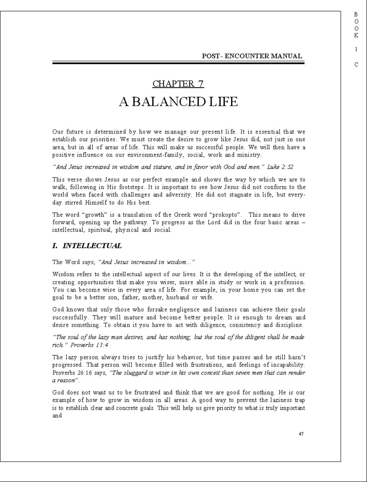 Balance Life - O O K 1 POST- ENCOUNTER MANUAL C CHAPTER 7 A BALANCED ...