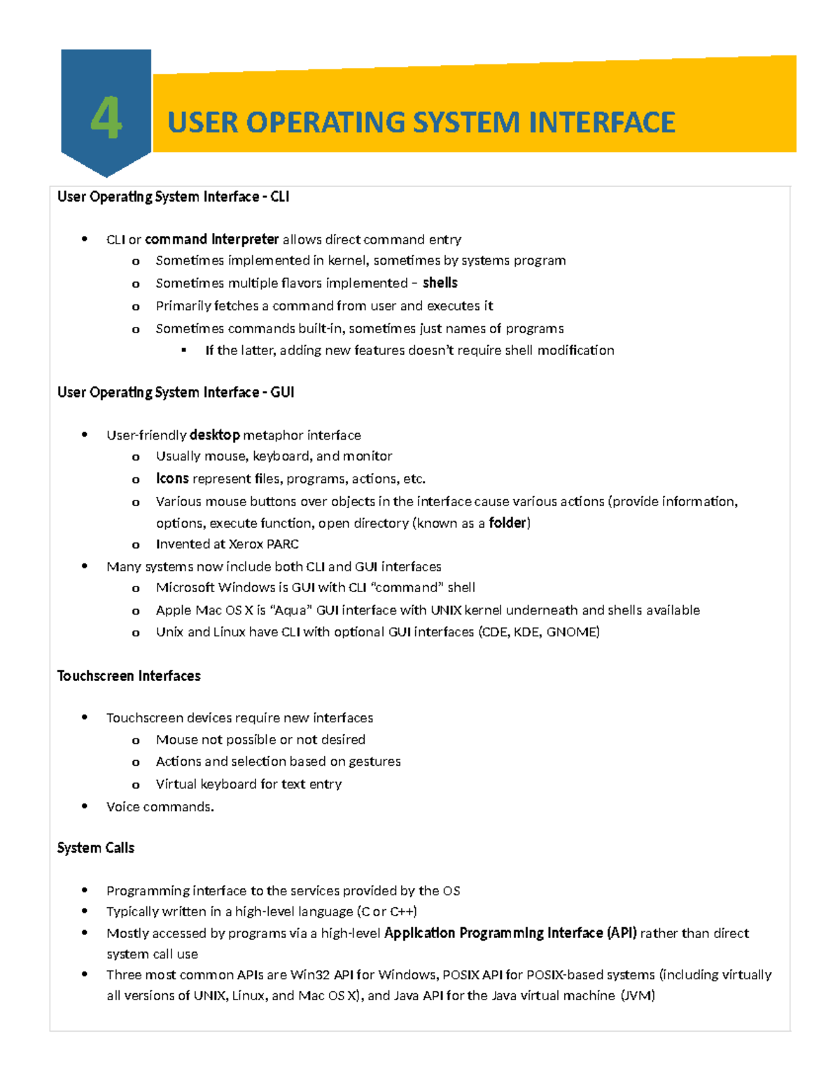 Opesys - Lesson 4-converted - 4 USER OPERATING SYSTEM INTERFACE User ...