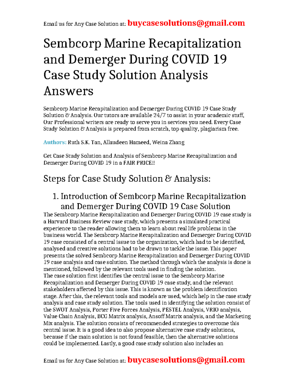 Case Solution Sembcorp Marine Recapitalization and Demerger During ...