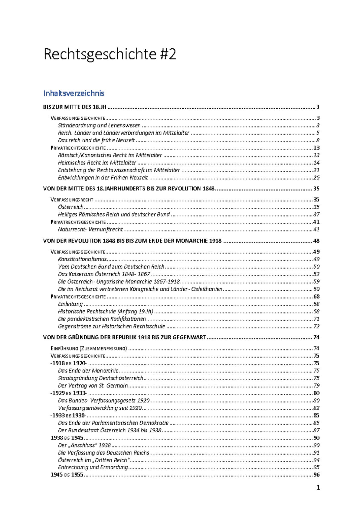 Rechtsgeschichte 2 - Zusammenfassung +wichtige Daten - Rechts- und Verfassungsgeschichte - - Studocu