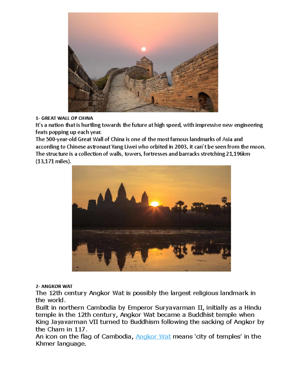 Landmark OF ASIA - PRACTICAL - 1- GREAT WALL OF CHINA It’s a nation ...