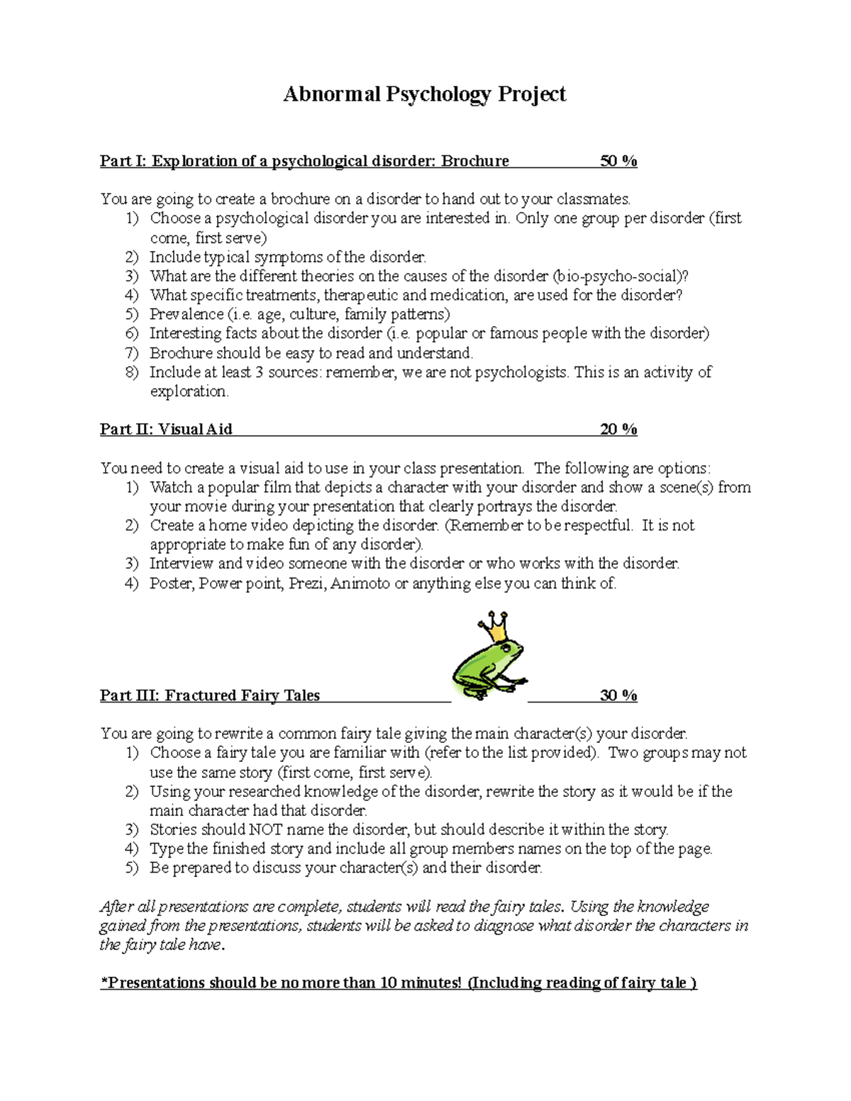 Abnormal Psychology Project - 1) Choose a psychological disorder you ...