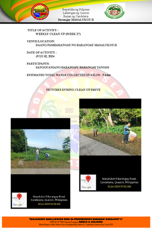 Weekly Clean UP (WEEK29) - Republika ng Pilipinas Lalawigan ng Quezon ...